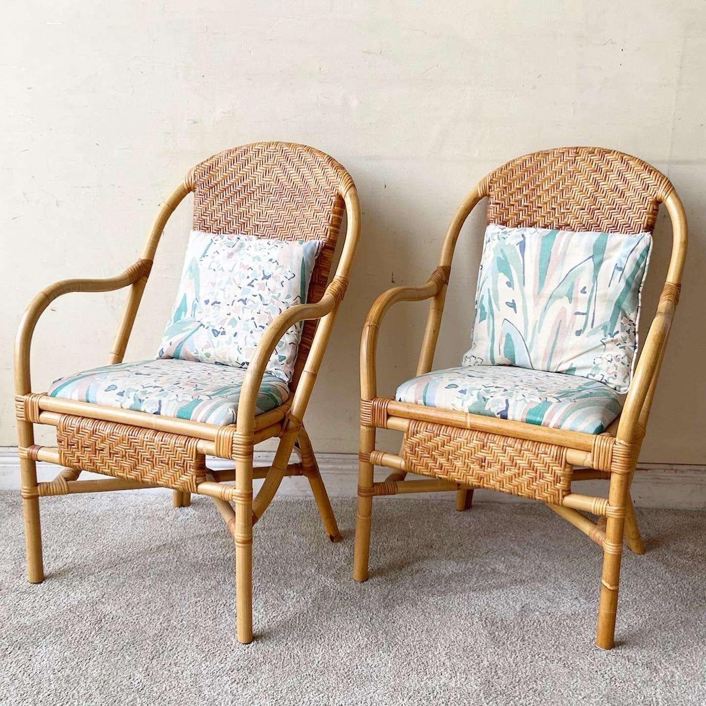 Boho Chic Bamboo Rattan and Wicker Arm Chairs For Sale at 1stDibs ...
