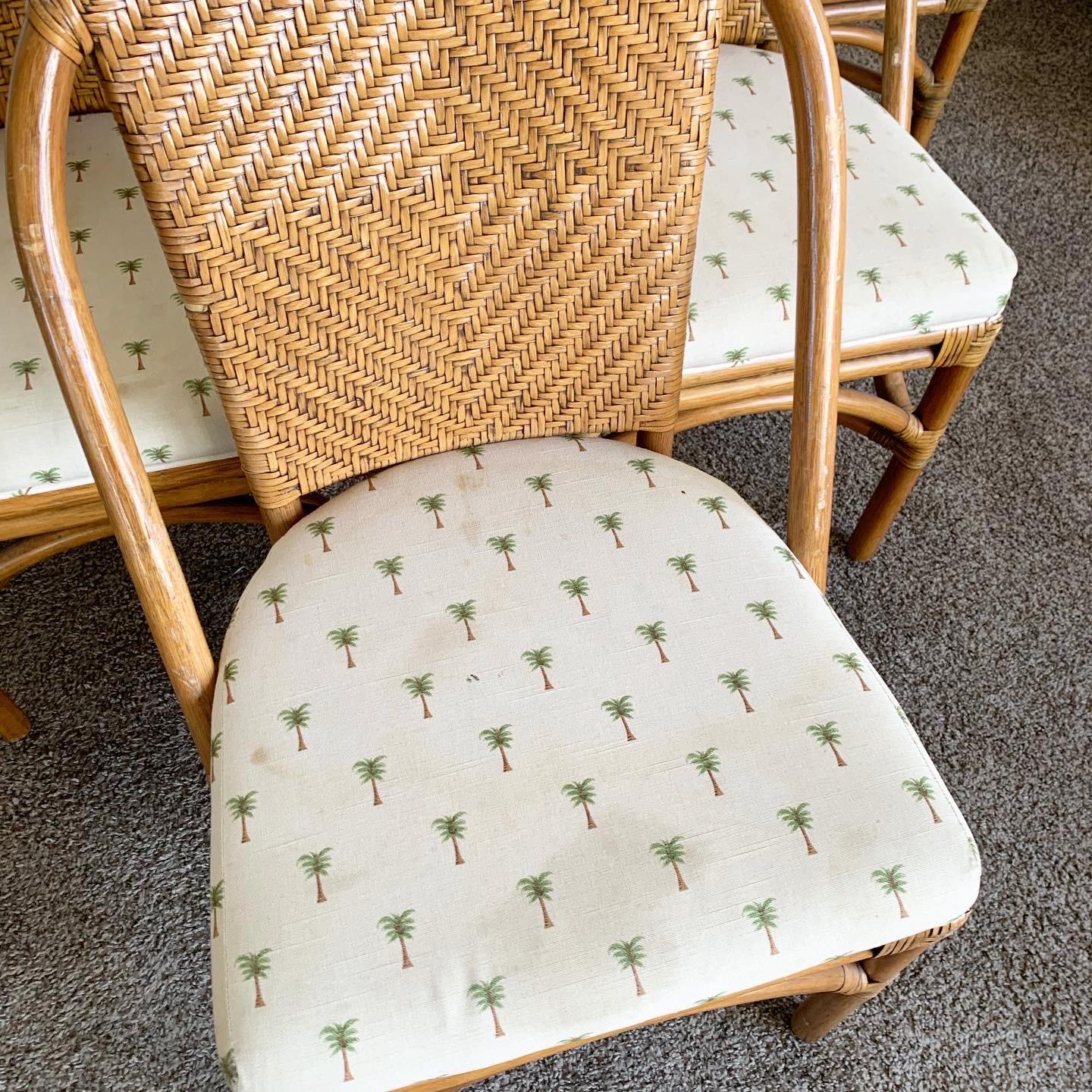 Boho Chic Bamboo Rattan and Wicker Back Dining Chairs With Palm Tree ...