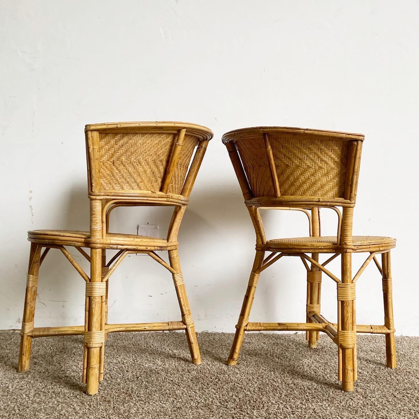 Boho Chic Bamboo Rattan and Wicker Circular Dining Chairs For Sale at ...
