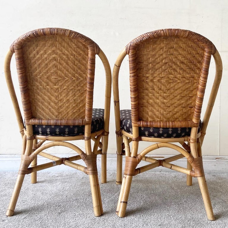 Boho Chic Bamboo Rattan And Wicker Dining Chairs Set Of 4 For Sale At