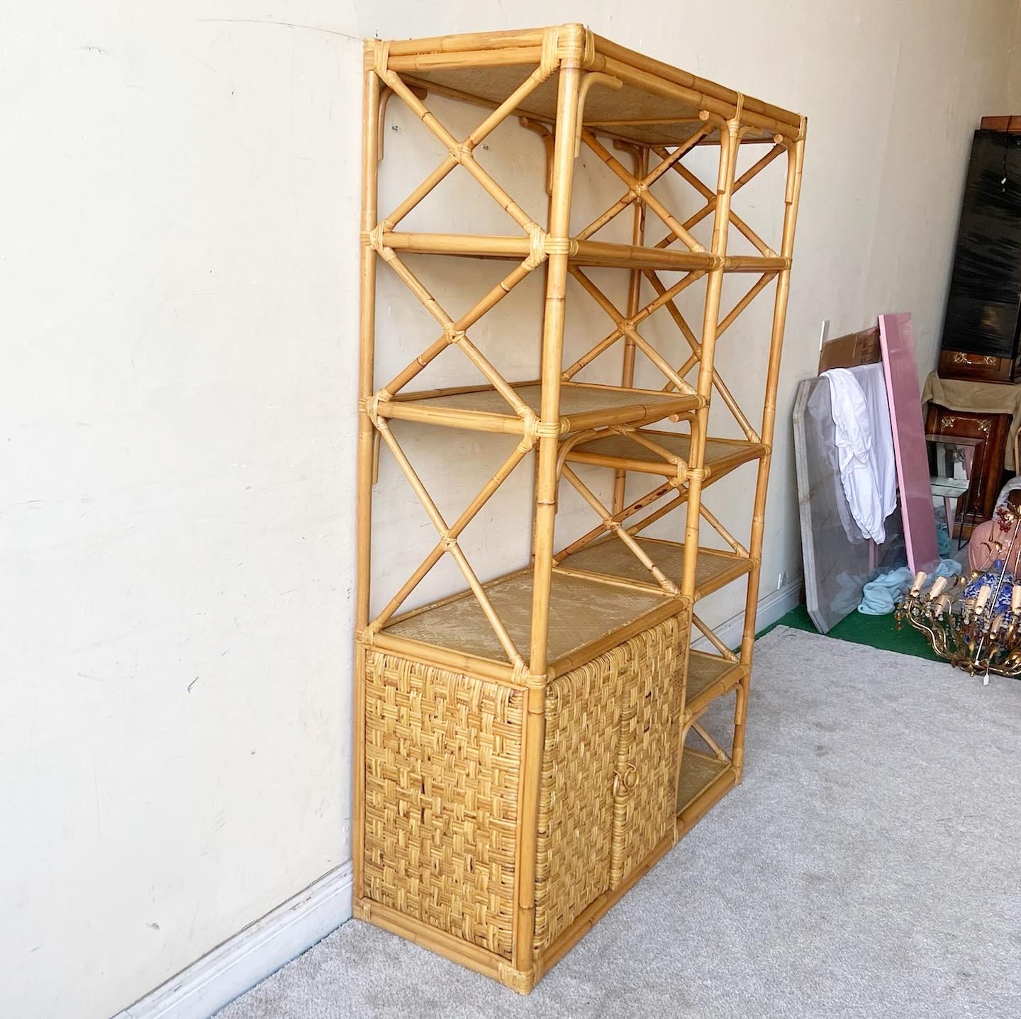 Boho Chic Bamboo Rattan and Wicker Etagere / Bookcase For Sale at ...