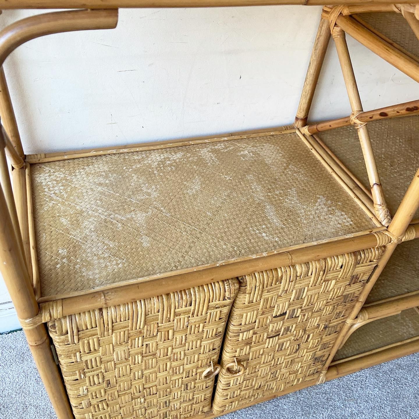 Boho Chic Bamboo Rattan and Wicker Etagere / Bookcase For Sale at ...