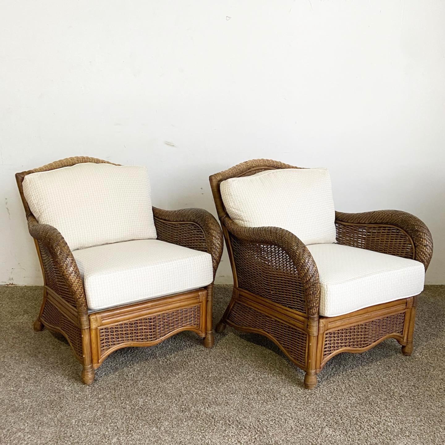 Boho Chic Bamboo Rattan and Wicker Lounge Chairs - a Pair For Sale at ...