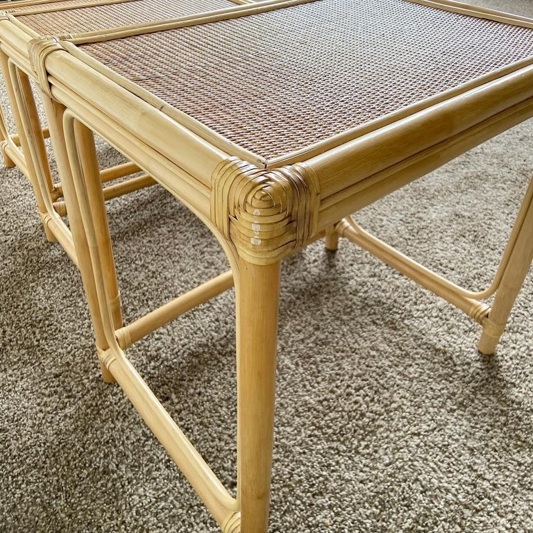 Boho Chic Bamboo Rattan and Wicker Nesting Tables - Set of 3 For Sale ...