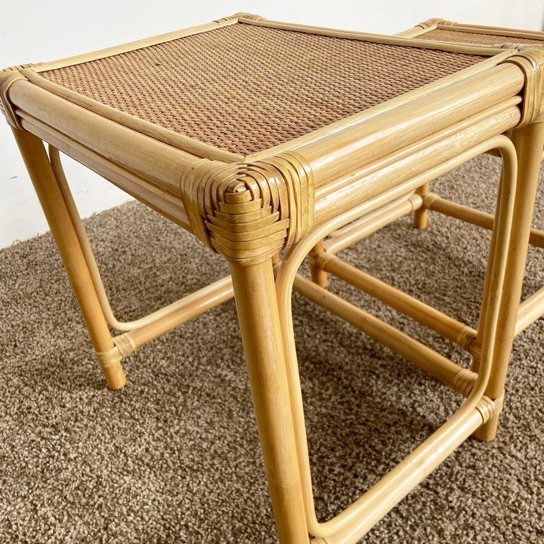 Boho Chic Bamboo Rattan and Wicker Nesting Tables - Set of 3 For Sale ...