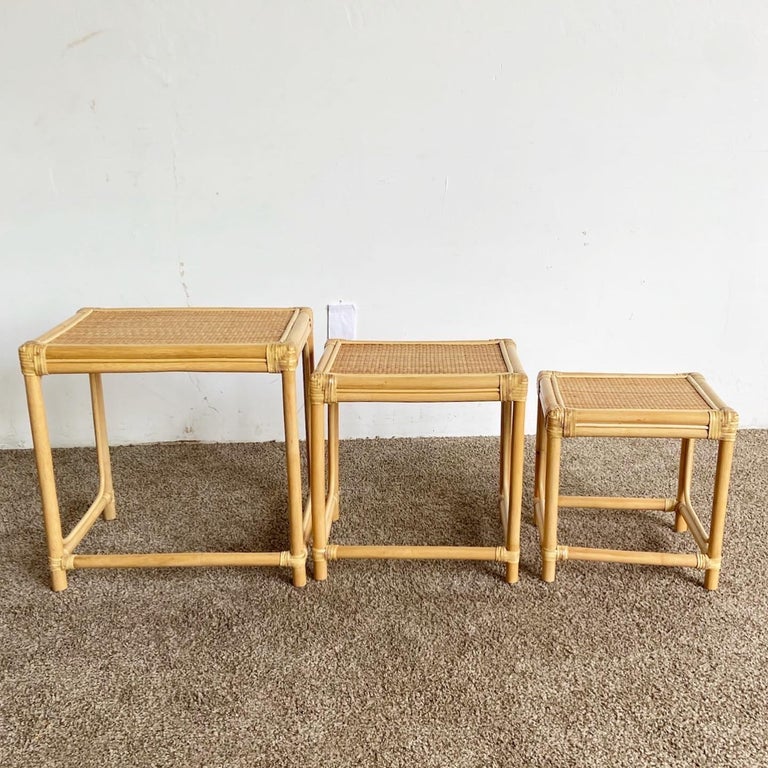 Boho Chic Bamboo Rattan and Wicker Nesting Tables - Set of 3 For Sale ...