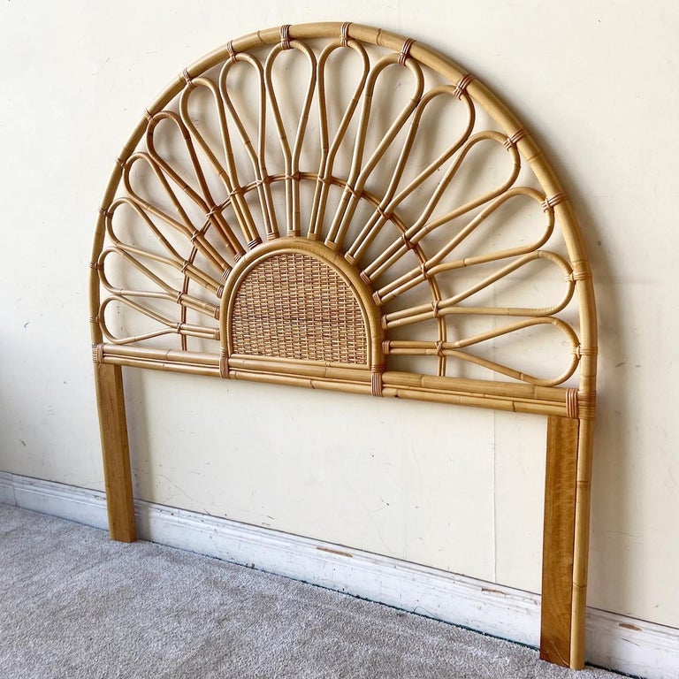 Boho Chic Bamboo Rattan and Wicker Queen Headboard For Sale at 1stDibs