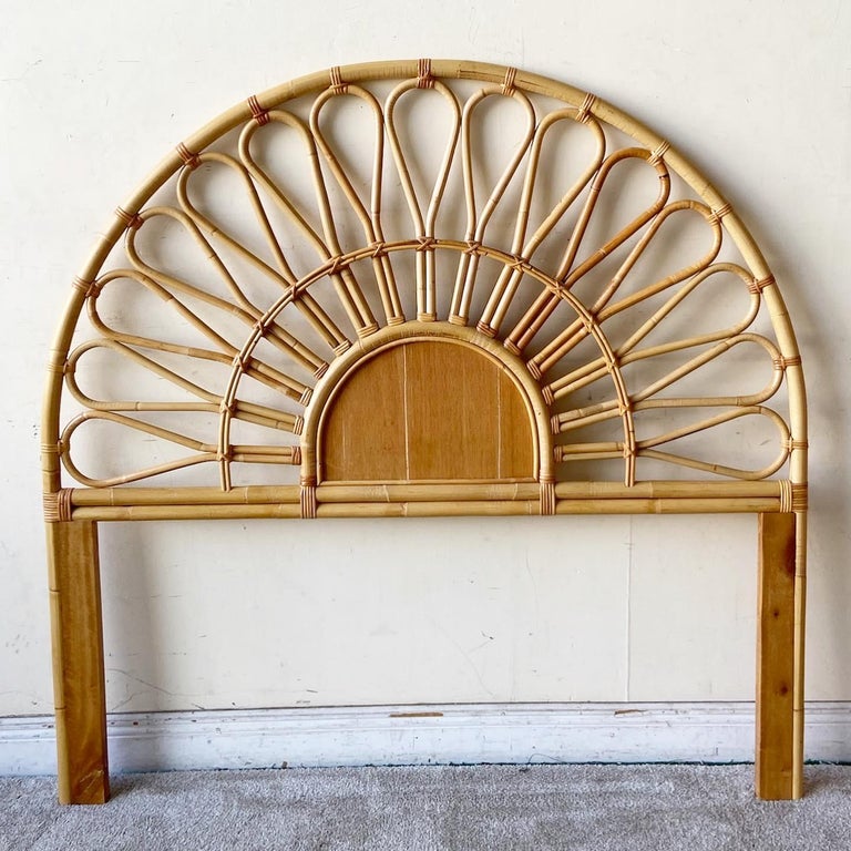Boho Chic Bamboo Rattan and Wicker Queen Headboard For Sale at 1stDibs