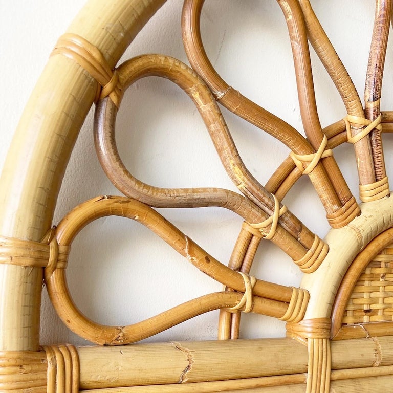 Boho Chic Bamboo Rattan and Wicker Wall Mirror For Sale at 1stDibs