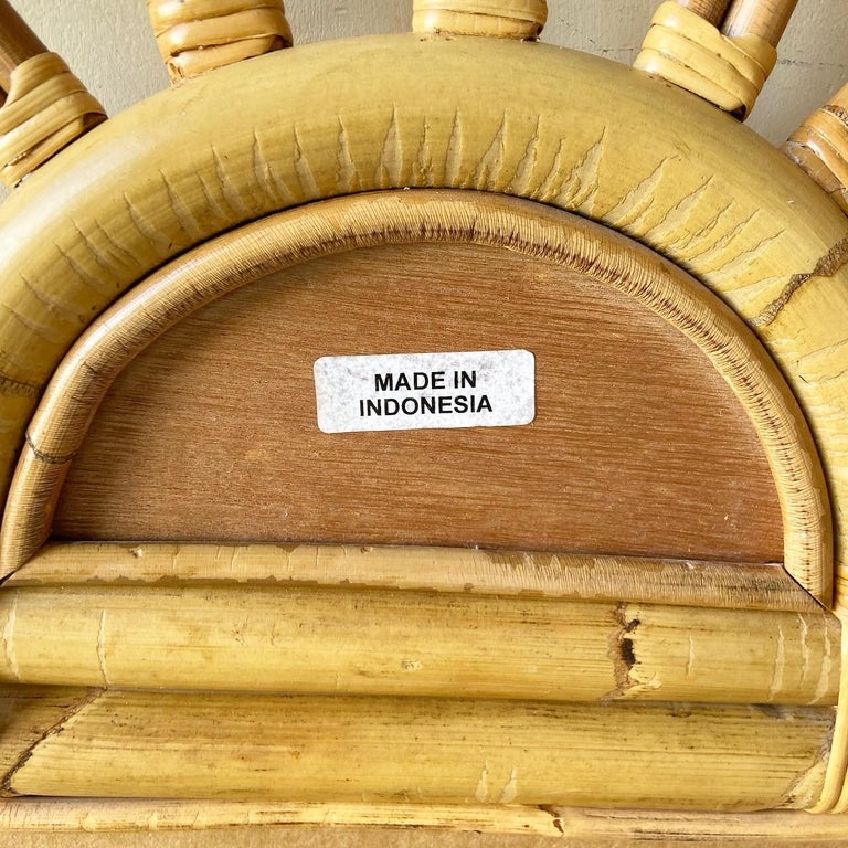 Boho Chic Bamboo Rattan and Wicker Wall Mirror For Sale at 1stDibs