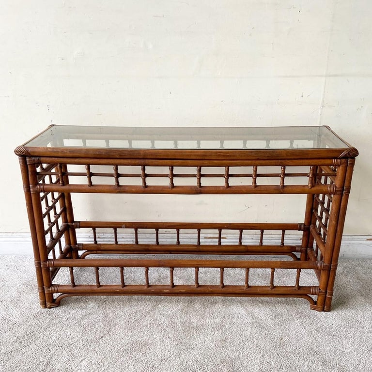 Boho Chic Bamboo Rattan Console Table For Sale at 1stDibs