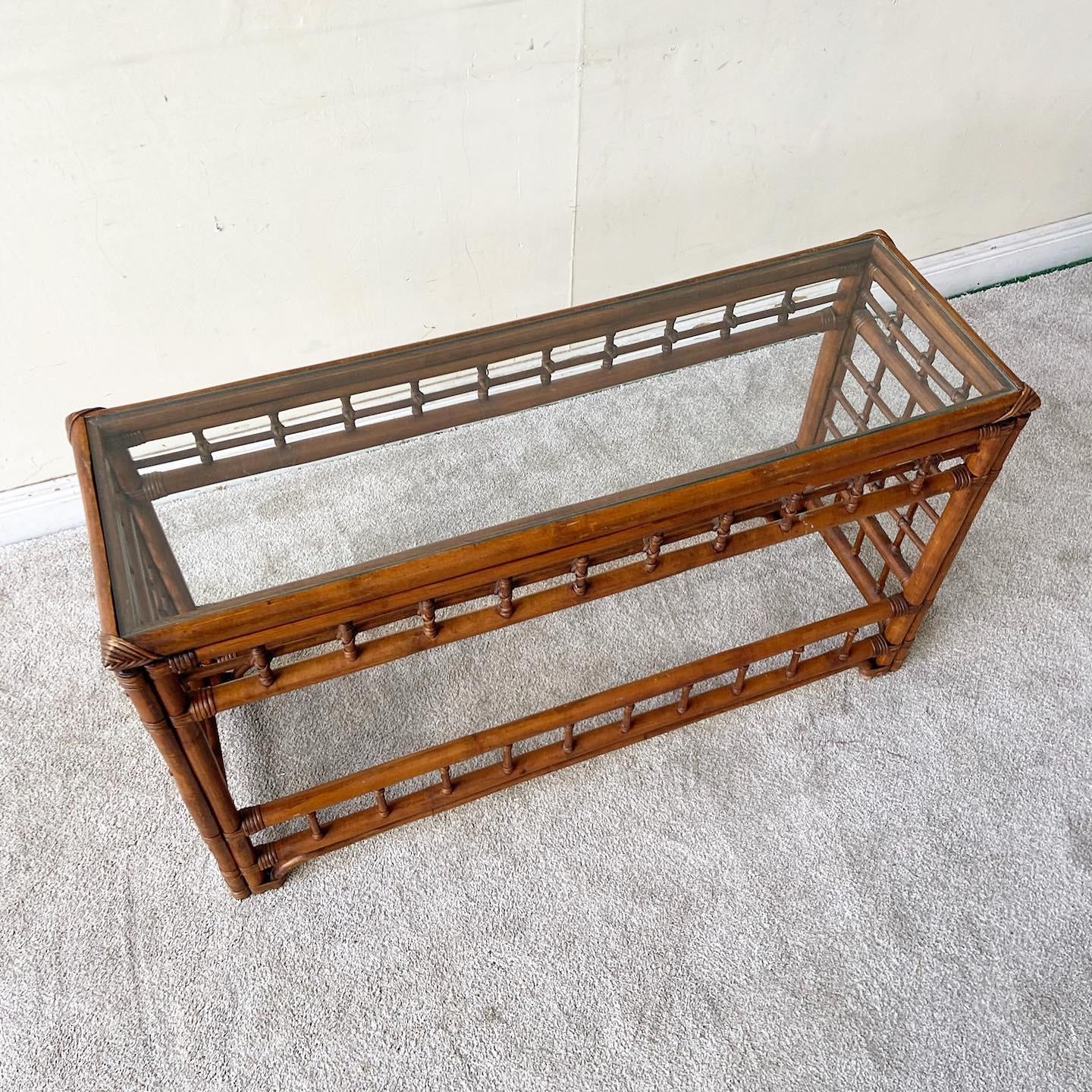 Boho Chic Bamboo Rattan Console Table For Sale at 1stDibs