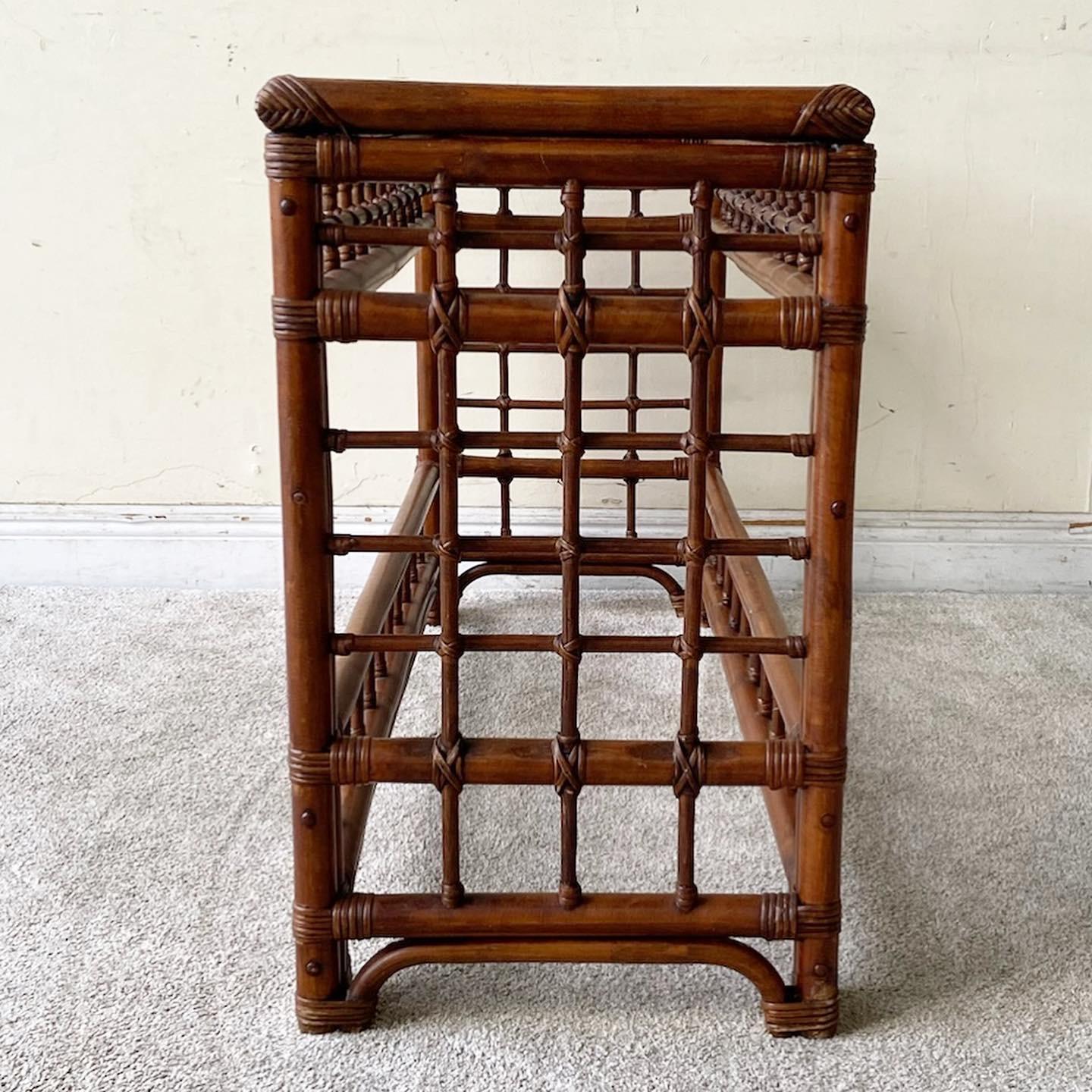 Boho Chic Bamboo Rattan Console Table For Sale at 1stDibs