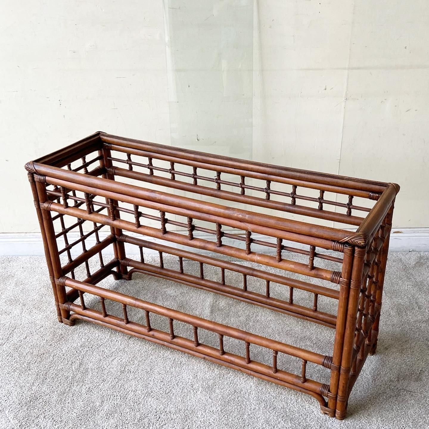 Boho Chic Bamboo Rattan Console Table For Sale at 1stDibs