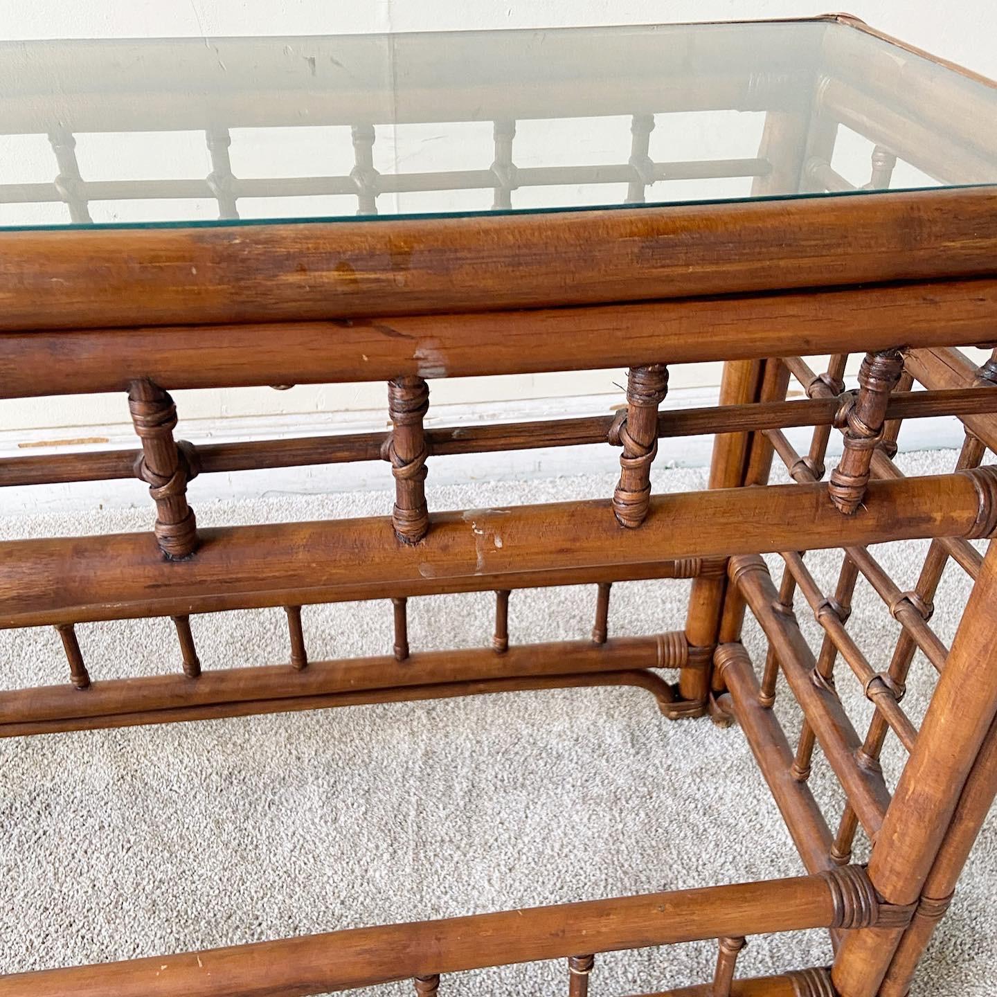 Boho Chic Bamboo Rattan Console Table For Sale at 1stDibs