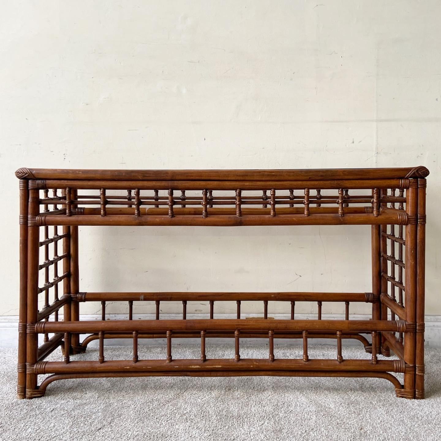 Boho Chic Bamboo Rattan Console Table For Sale at 1stDibs