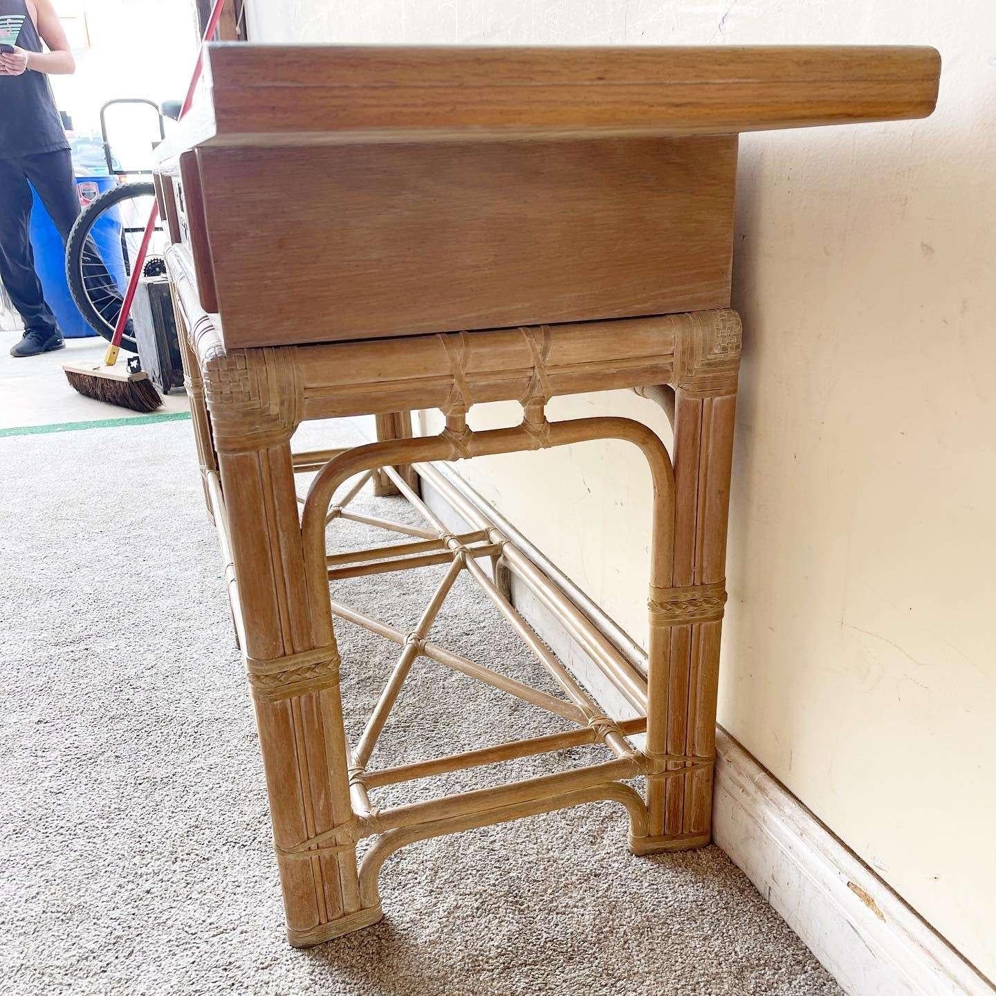 Boho Chic Bamboo Rattan Console Table With Brass Handles by Stanley ...