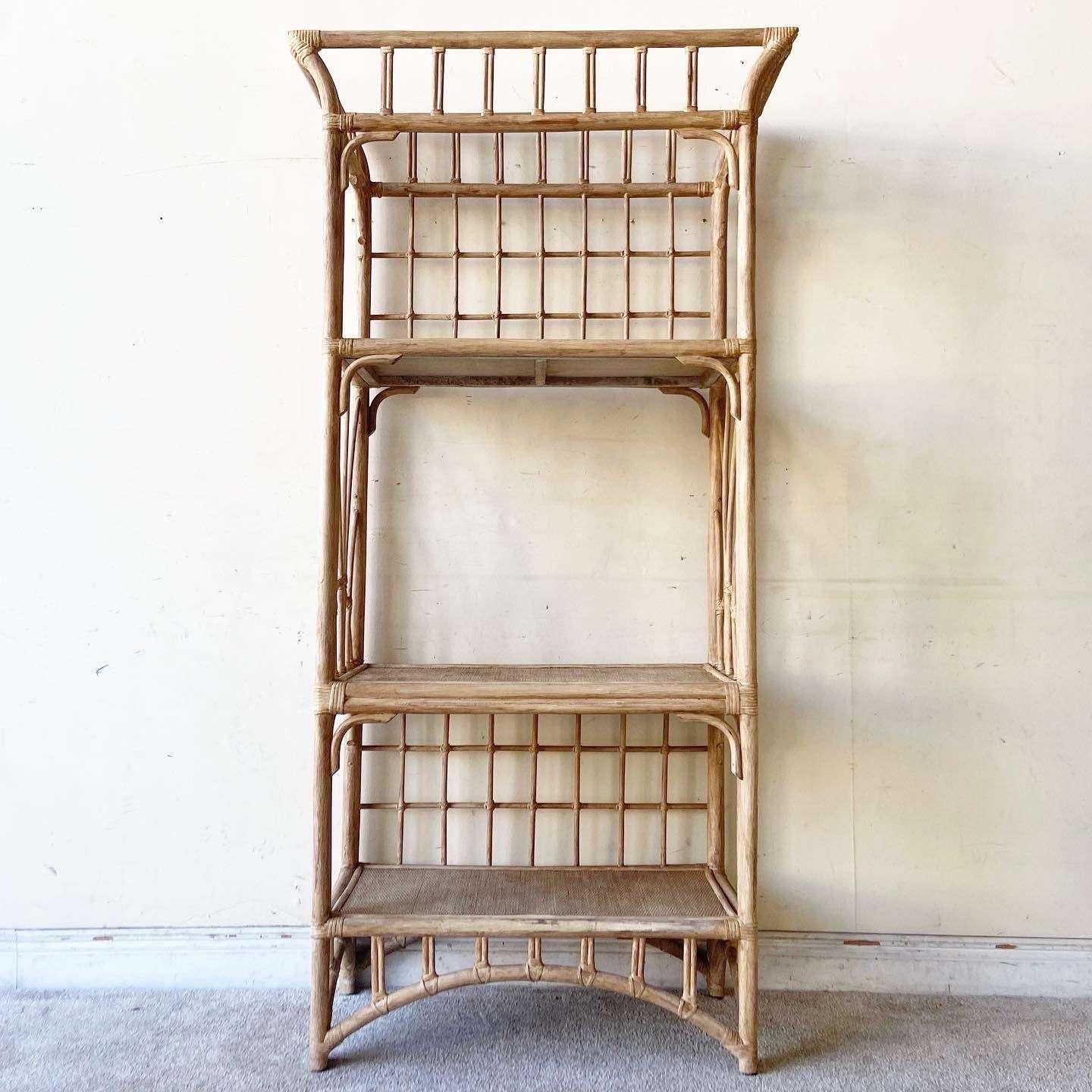 Boho Chic Bamboo Rattan Etagere/Bookcase For Sale at 1stDibs