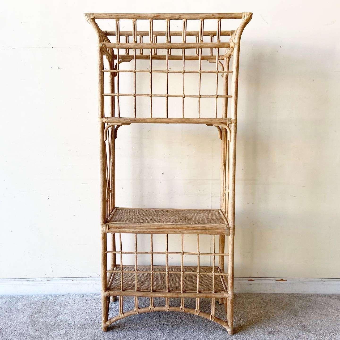 Boho Chic Bamboo Rattan Etagere/Bookcase For Sale at 1stDibs