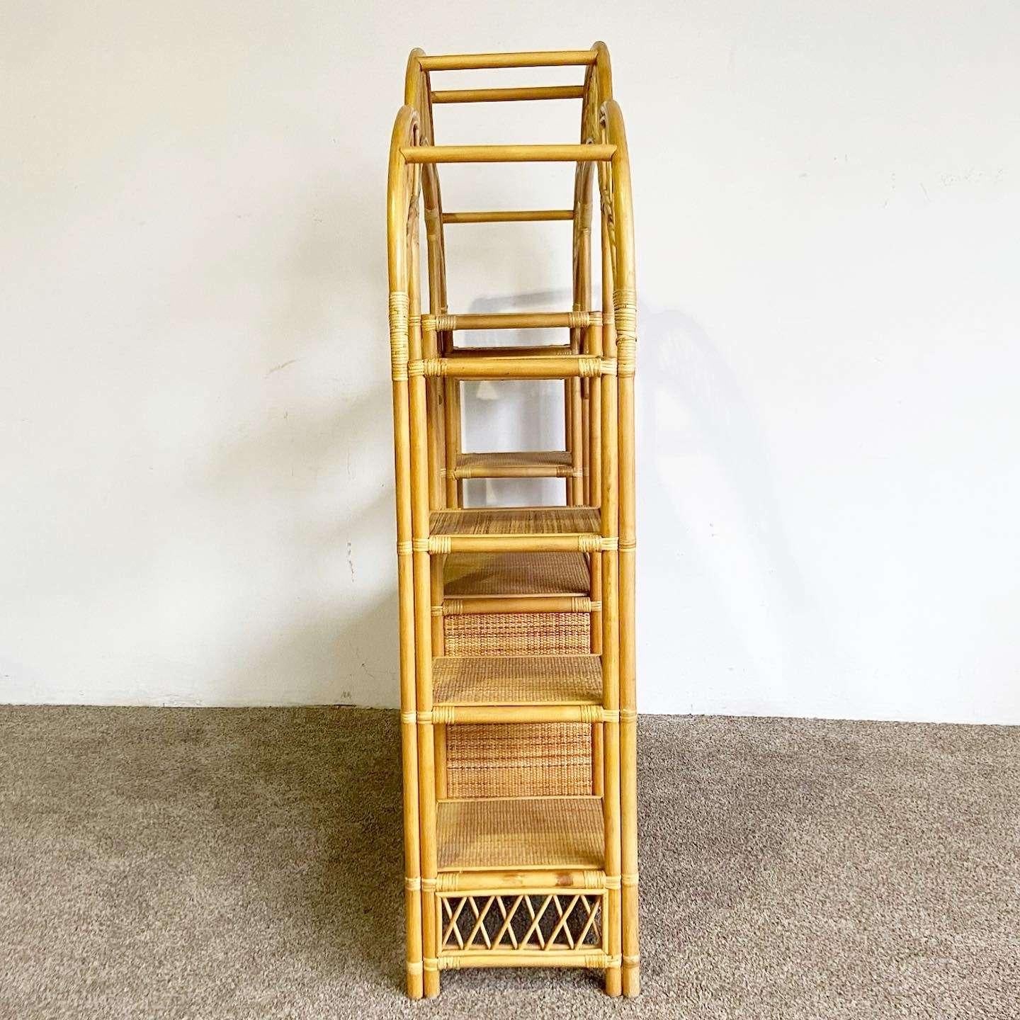 Boho Chic Bamboo Rattan Etagere/Bookshelf For Sale at 1stDibs