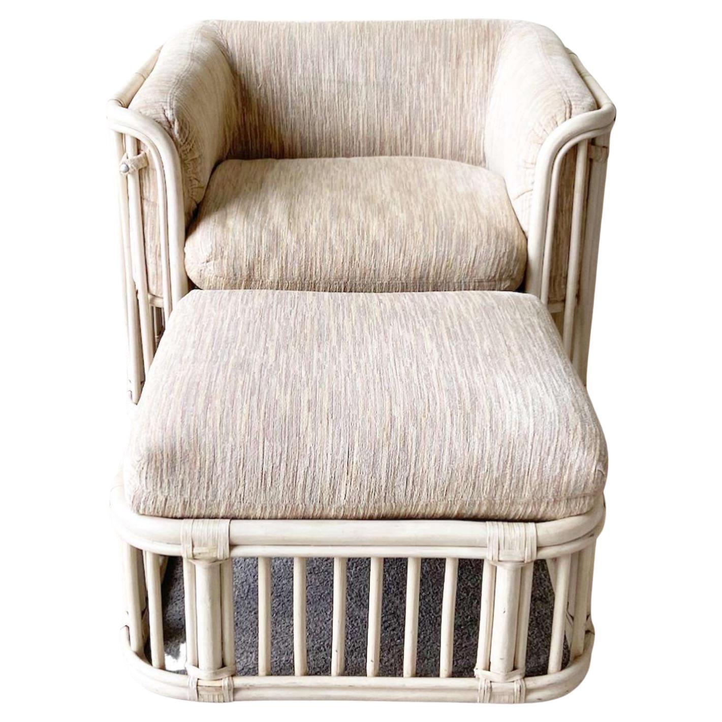 Oversized Bamboo Rattan Lounge Chairs And Ottoman For Sale At 1stdibs
