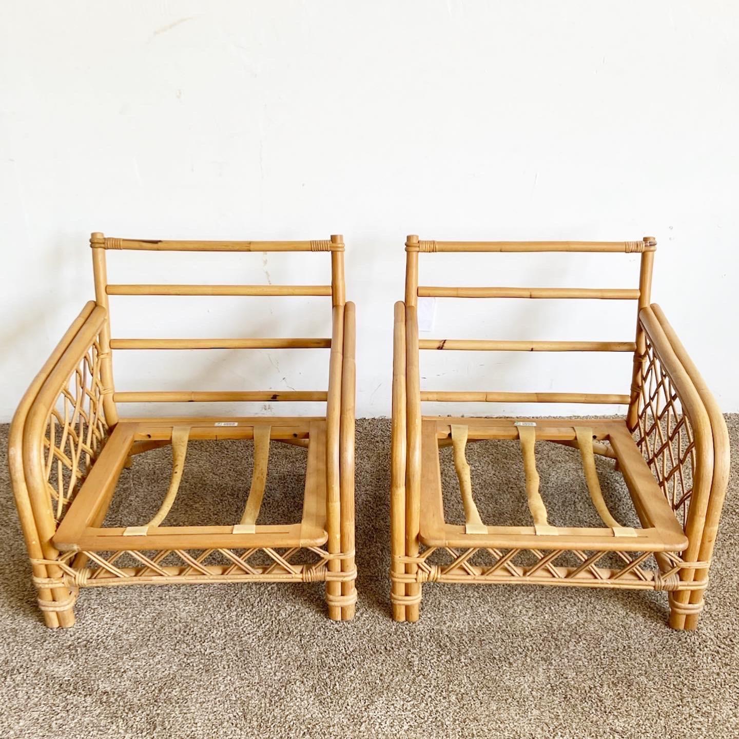 Boho Chic Bamboo Rattan Lounge Chairs by Ficks Reed, a Pair For Sale at ...