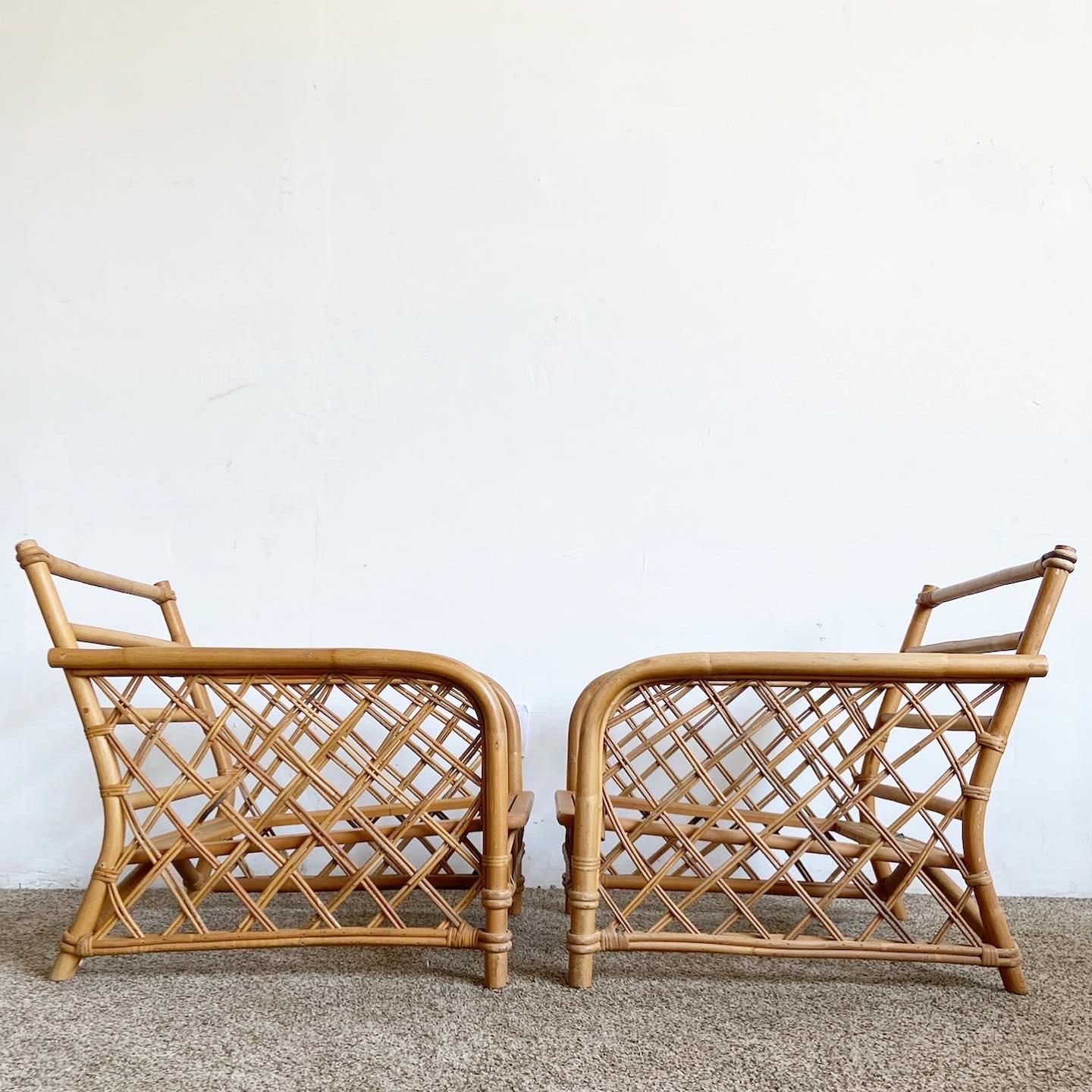 Boho Chic Bamboo Rattan Lounge Chairs By Ficks Reed A Pair For Sale At