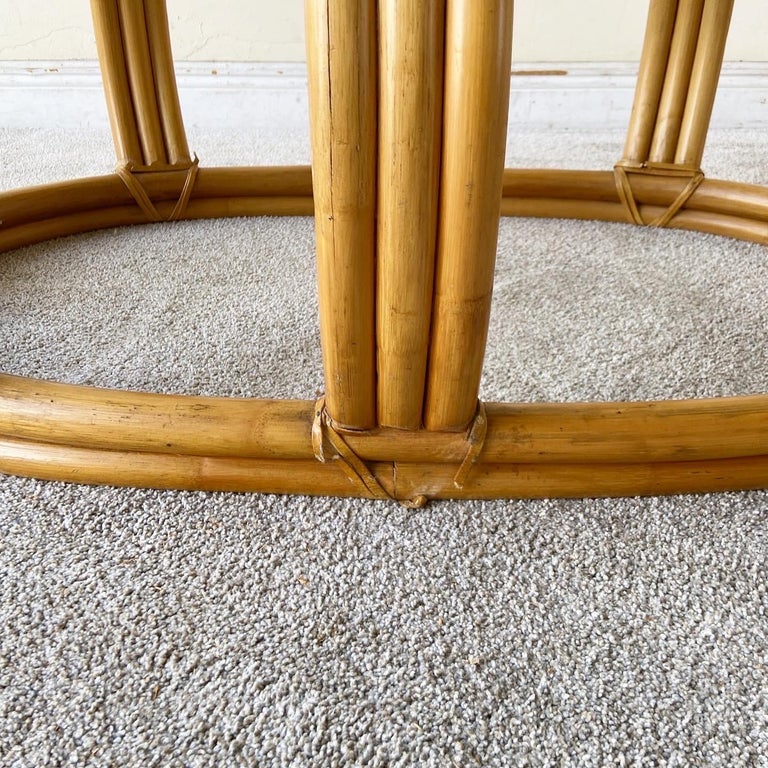 Boho Chic Bamboo Rattan Oval Glass Top Coffee Table For Sale at 1stDibs