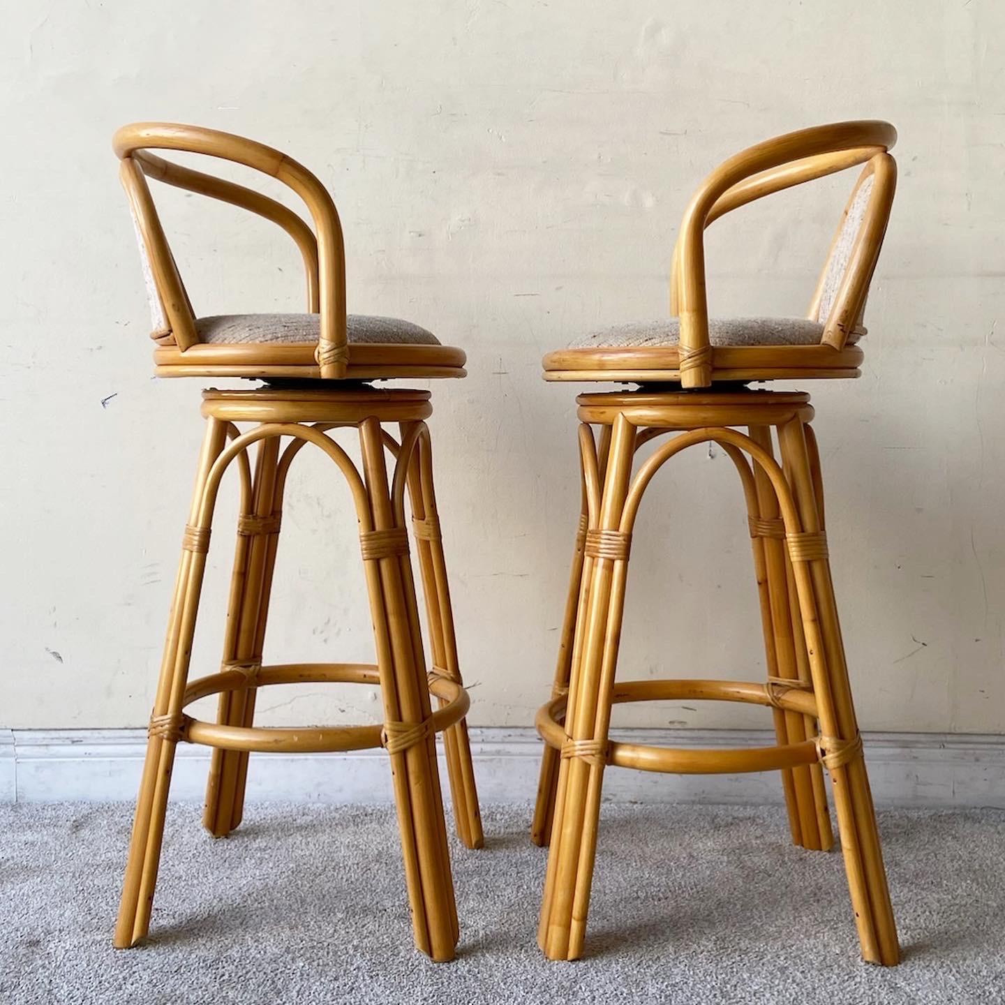 Boho Chic Bamboo Rattan Swivel Bar Stools For Sale at 1stDibs | boho ...