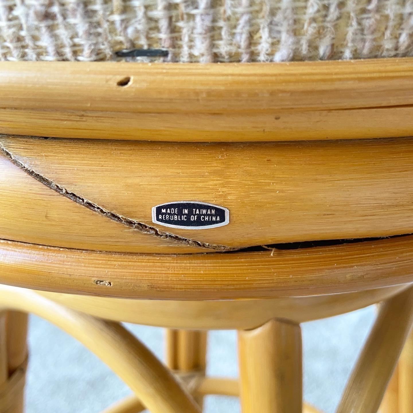 Boho Chic Bamboo Rattan Swivel Bar Stools For Sale at 1stDibs | boho bar stools