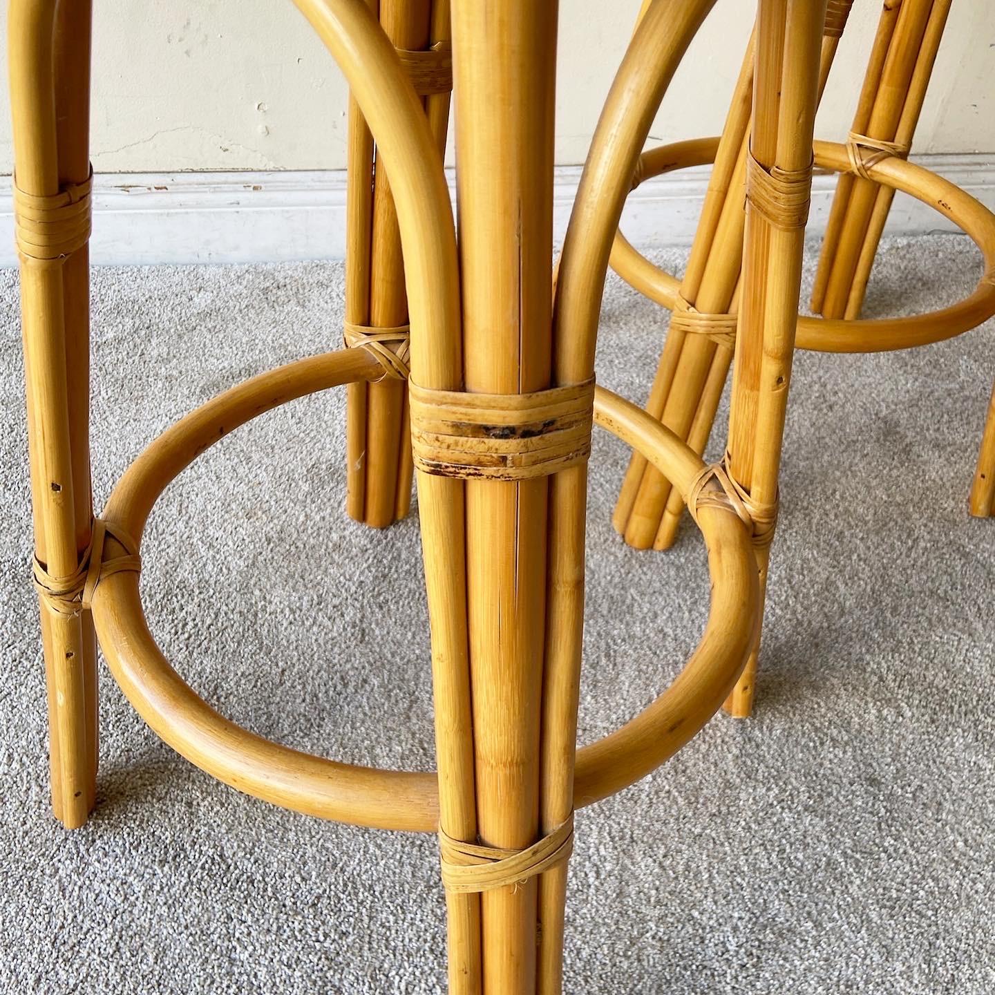 Boho Chic Bamboo Rattan Swivel Bar Stools For Sale at 1stDibs | boho bar stools
