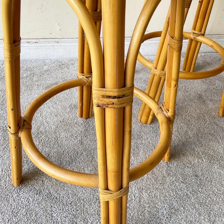 Boho Chic Bamboo Rattan Swivel Bar Stools For Sale at 1stDibs