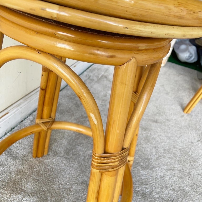 Boho Chic Bamboo Rattan Swivel Bar Stools For Sale at 1stDibs