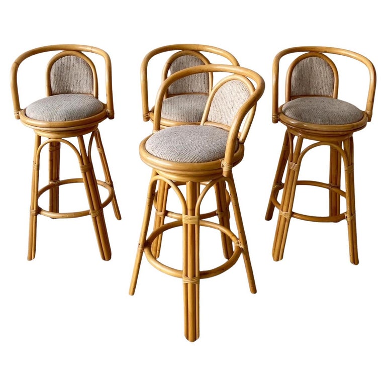 Boho Chic Bamboo Rattan Swivel Bar Stools For Sale at 1stDibs