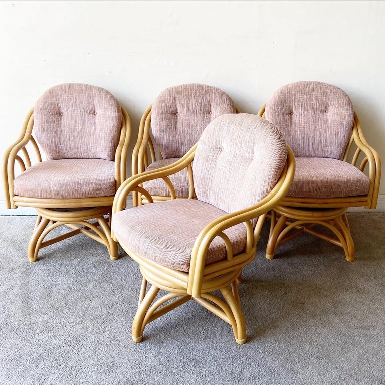 Boho Chic Bamboo Swivel Dining Chairs By Rattan Specialities Set Of 4