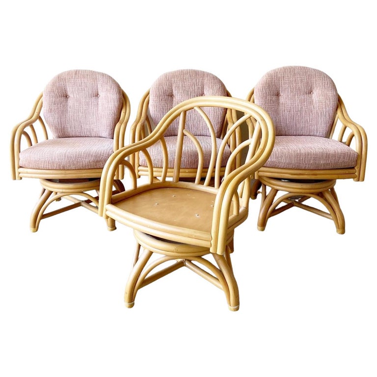 Boho Chic Bamboo Swivel Dining Chairs By Rattan Specialities Set Of 4
