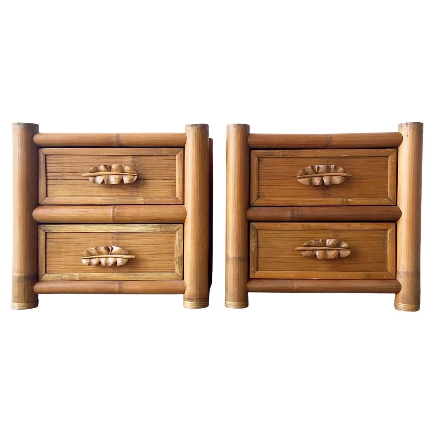 Pair of Hollywood Regency Green Bamboo Nightstands at 1stDibs