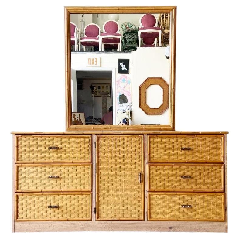 Vintage Boho Chic Bamboo and Rattan Dresser, 6 Drawers at 1stDibs