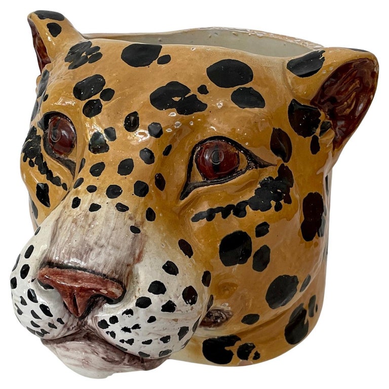 Boho Chic Ceramic Cheetah Cachepot For Sale at 1stDibs