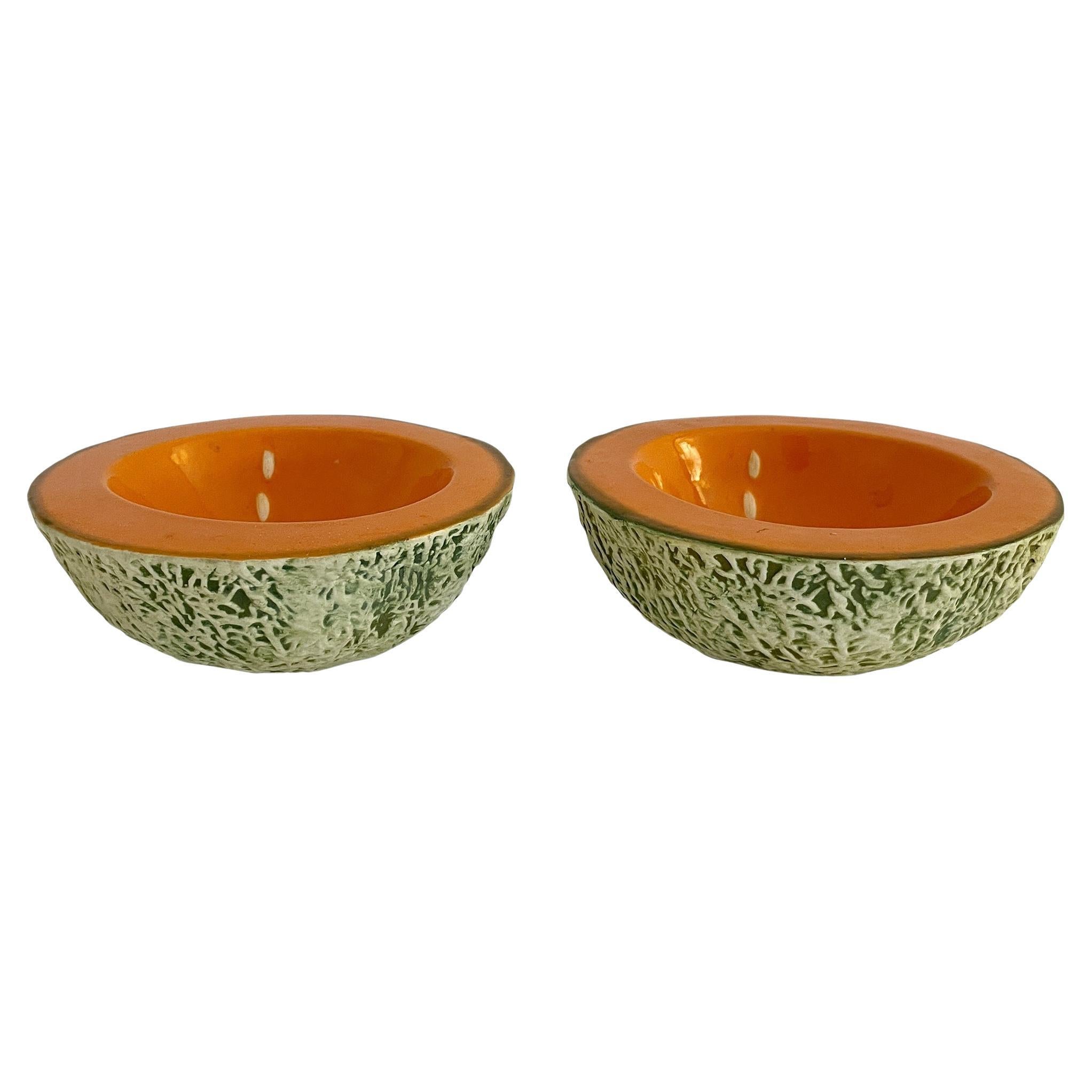 Boho Chic Ceramic Melon Bowls, a Pair For Sale at 1stDibs