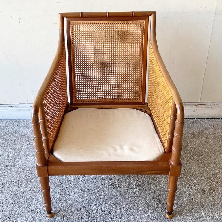 Boho Chic Faux Bamboo and Cane Arm Chair For Sale at 1stDibs