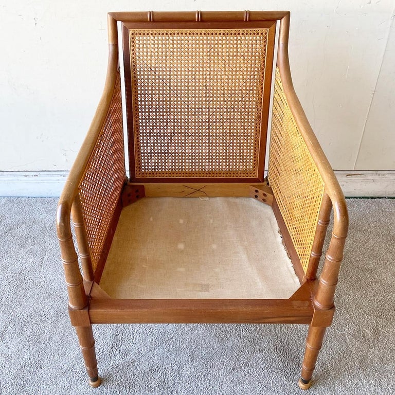 Boho Chic Faux Bamboo and Cane Arm Chair For Sale at 1stDibs