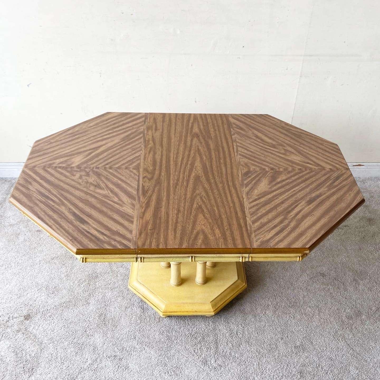 Boho Chic Faux Bamboo Wood Top Octagonal Extendable Dining Table For ...