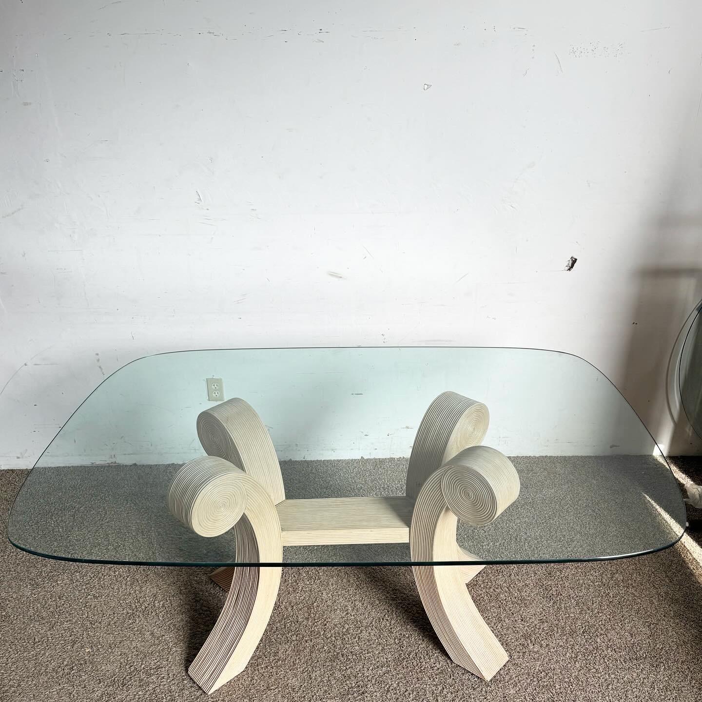 Boho Chic Flared Swirl Pencil Reed Glass Top Dining Table For Sale at ...