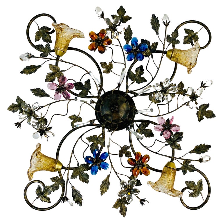 Lustre à Plafonnier Boho Chic Fleurs et Feuilles en Faux Cristal et ...