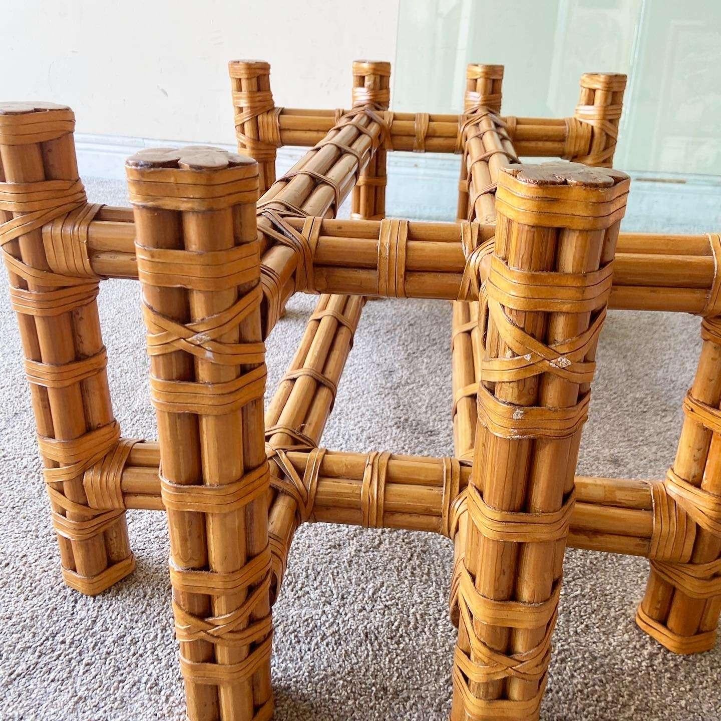 Boho Chic Glass Top Bamboo Rattan Coffee Table For Sale at 1stDibs