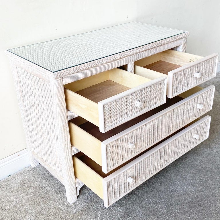 Commode en osier et verre Boho Chic Henry Link pour Lexington sur 1stDibs