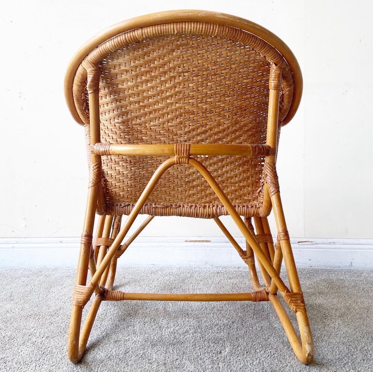 Boho Chic Henry Link Wicker Glass Top Side Table For Sale at 1stDibs