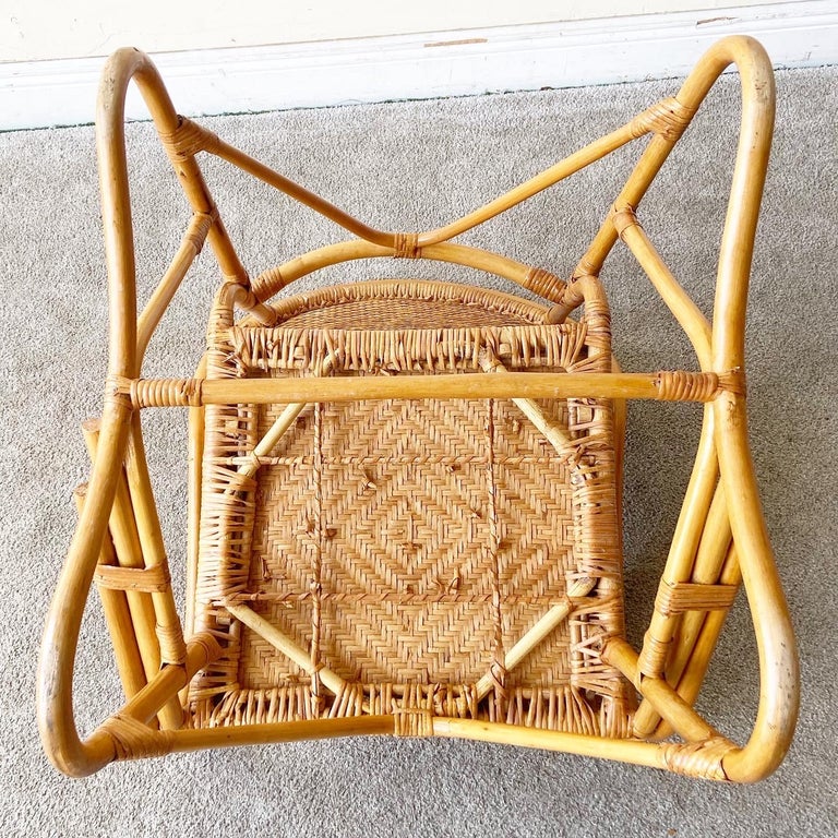 Boho Chic Henry Link Wicker Glass Top Side Table For Sale at 1stDibs