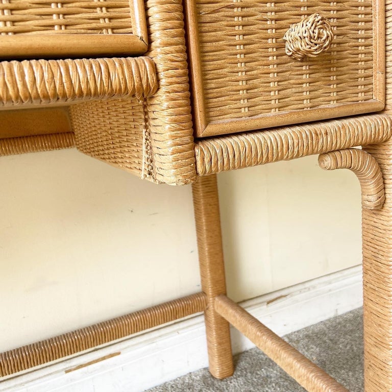 Boho Chic Henry Link Wicker Natural Finish Writing Desk For Sale at 1stDibs